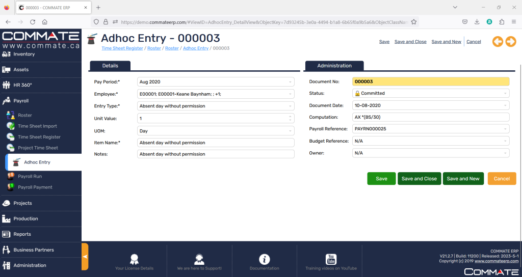 Payroll - Commate ERP