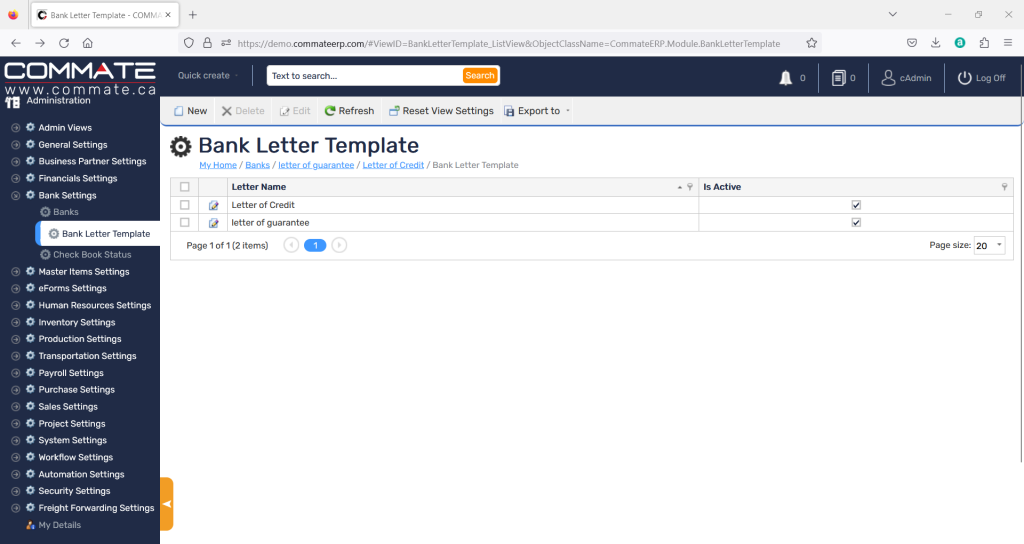 Banking - Commate ERP