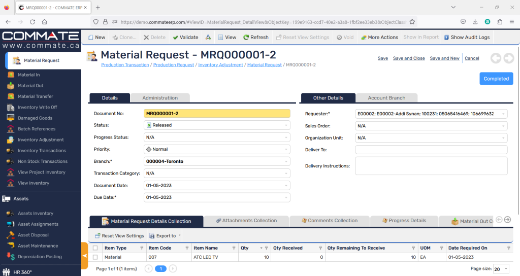 Production - Commate ERP